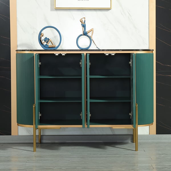 2 Doors Modern Green Display Cabinet Faux Marble Top Cabinet Doors ...