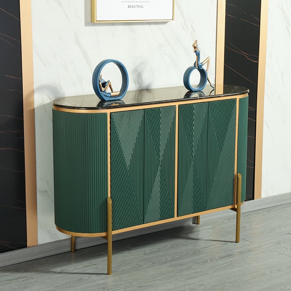 2 Doors Modern Green Display Cabinet Faux Marble Top Cabinet Doors ...