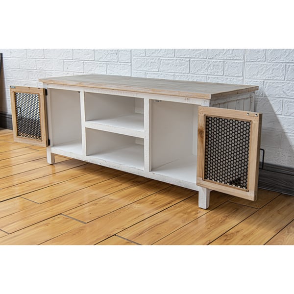 American Style Distressed White TV Stand 2 Mesh Doors 1-Shelf 42" TV ...