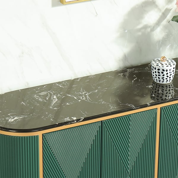 Green Sideboard Buffet Oval Faux Marble Top 1500mm Sideboard Cabinet 4 ...