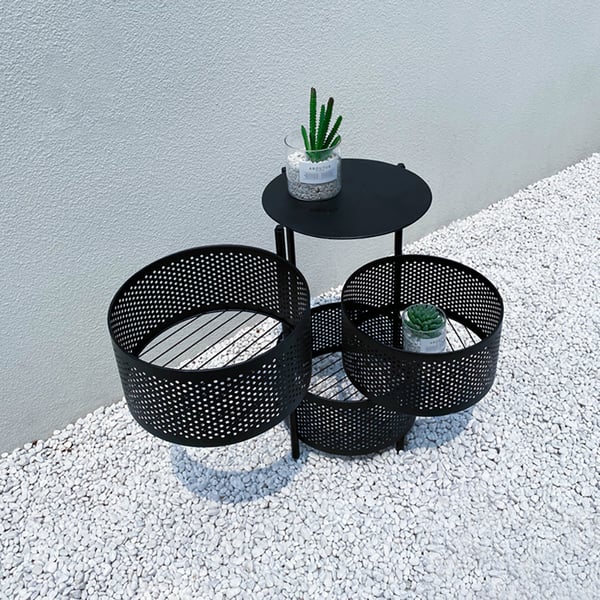 13.4"Dia Simple Modern Black Metal Rotating Side Table with 3 Storage ...
