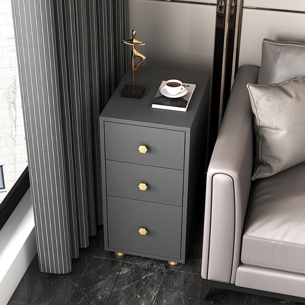 800mm Modern Deep Grey Storage End&Side Table with 3 Drawers & Shelves ...