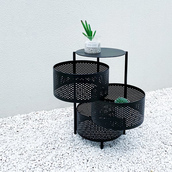13.4"Dia Simple Modern Black Metal Rotating Side Table with 3 Storage ...