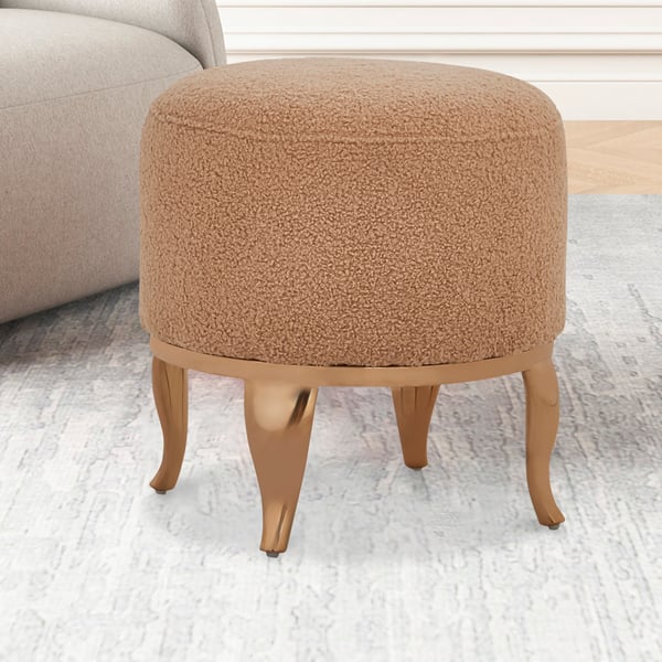 Modern Lamb Wool Upholstered Stool Ottoman Seat with Gold Metal Legs-Homary