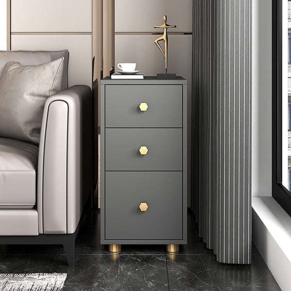 800mm Modern Deep Grey Storage End&Side Table with 3 Drawers & Shelves ...