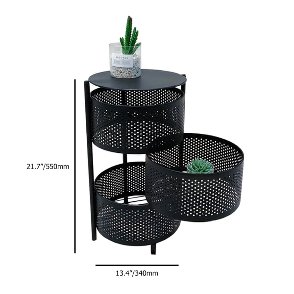 13.4"Dia Simple Modern Black Metal Rotating Side Table with 3 Storage ...