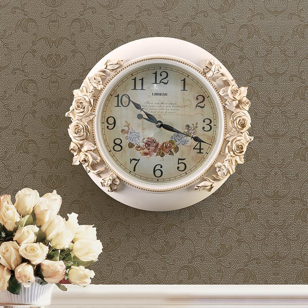 European-Style Retro Round Decorative Embossed Roses Wall Clock Style B ...