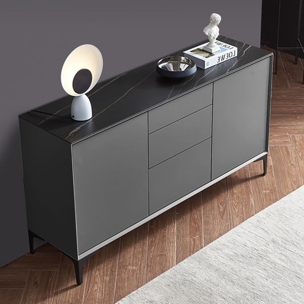 Minimalist Gray Sideboard Buffet Doors & Drawers & Shelves Kitchen ...