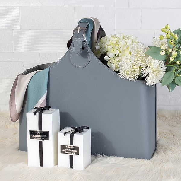 Modern Magazine Rack with Handle Finish in Leather | Homary UK