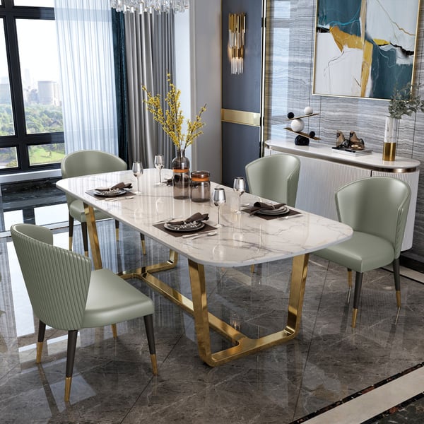 1600mm Modern Dining Table with Marble Top & Stainless Steel Base ...