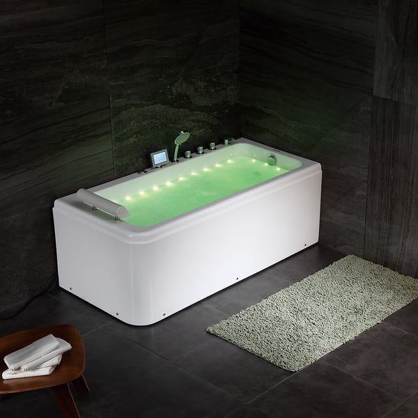 67" Modern Rectangular Whirlpool Soaking Massage Bathtub LED Air Bubble ...
