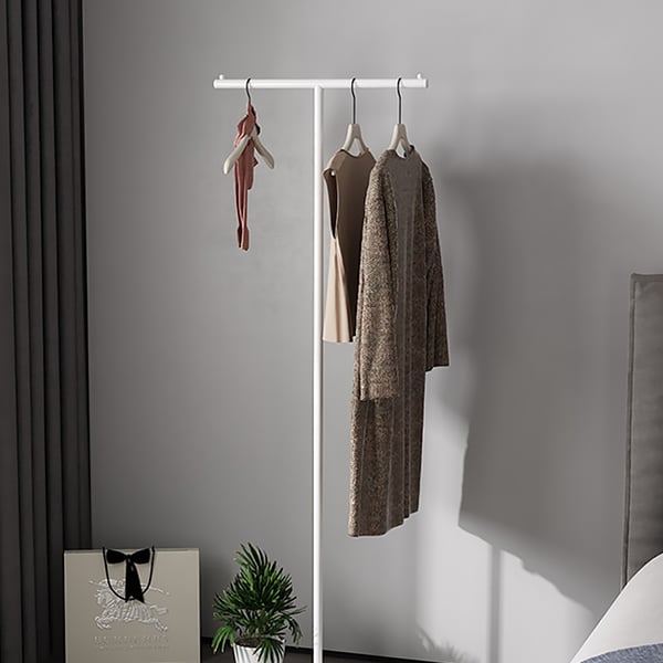 66" Modern Rail T-shape Cloth Rack in White with Marble Base | Homary