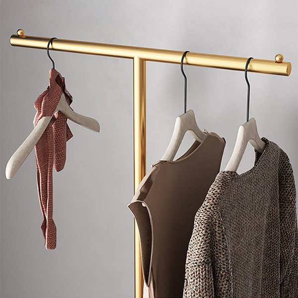 66" Modern Rail T-shape Cloth Rack in Gold with Marble Base | Homary
