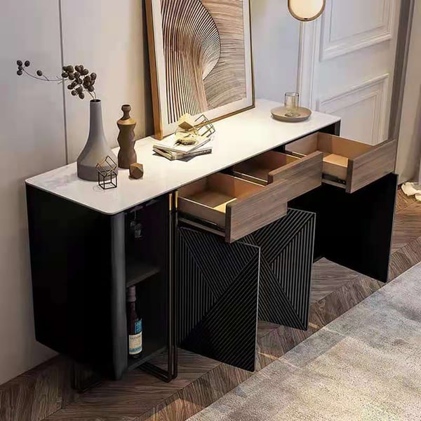 Italian Black Buffet Tufted Surface Sideboard Cabinet U-Shaped Base ...