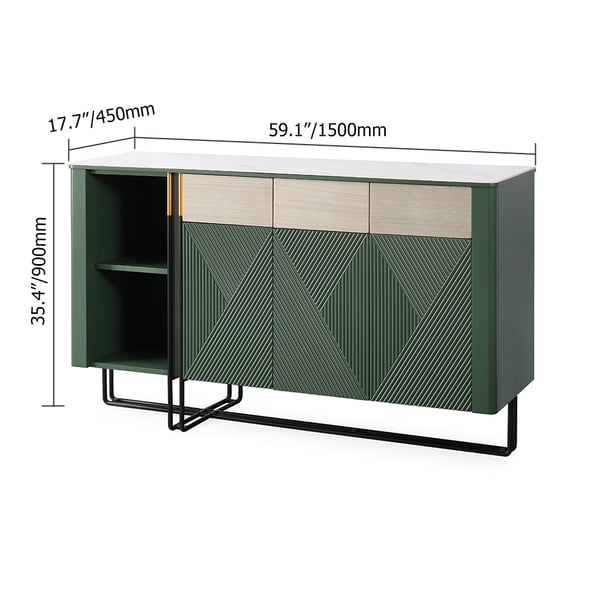 Italian Green Buffet Tufted Surface Sideboard Cabinet U-Shaped Base ...