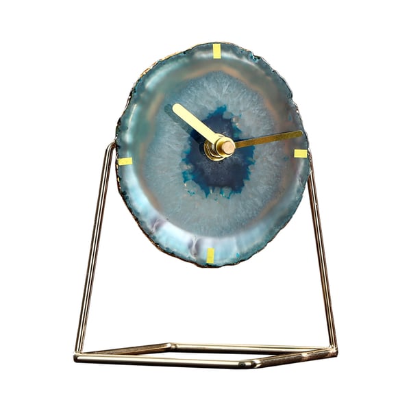 Alloy & Agate Decorative Stone Table Clock with Golden Metal Pointers ...