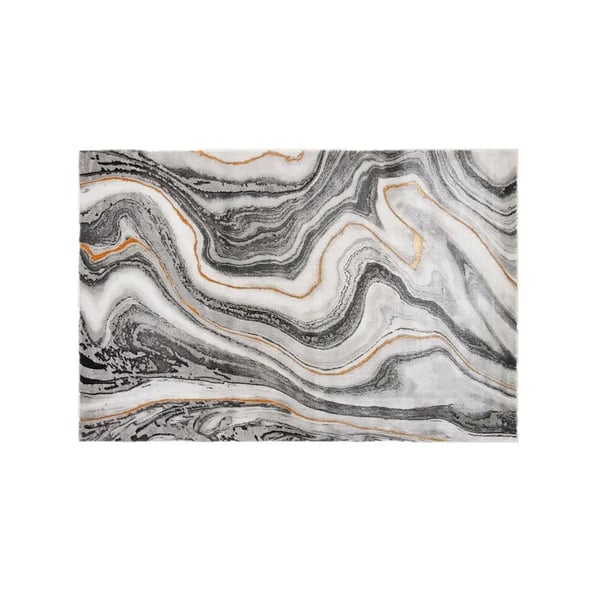 Modern Gray and Gold Abstract Round Velvet Indoor Area Rug 4' | Homary