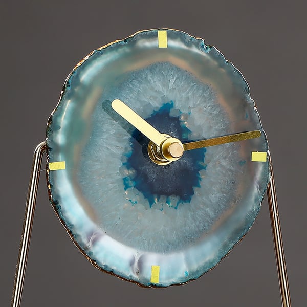 Alloy & Agate Decorative Stone Table Clock with Golden Metal Pointers ...