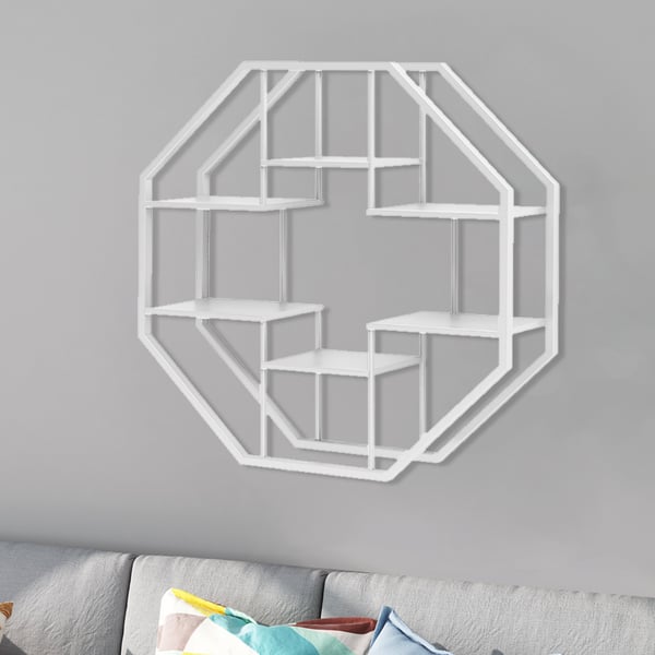 Modern Rhomb 6-Tiered Floating Shelves for Study in White | Homary UK