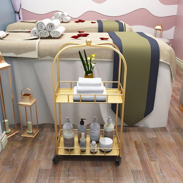 2 Tier Modern Gold Metal Storage Rolling Cart | Homary