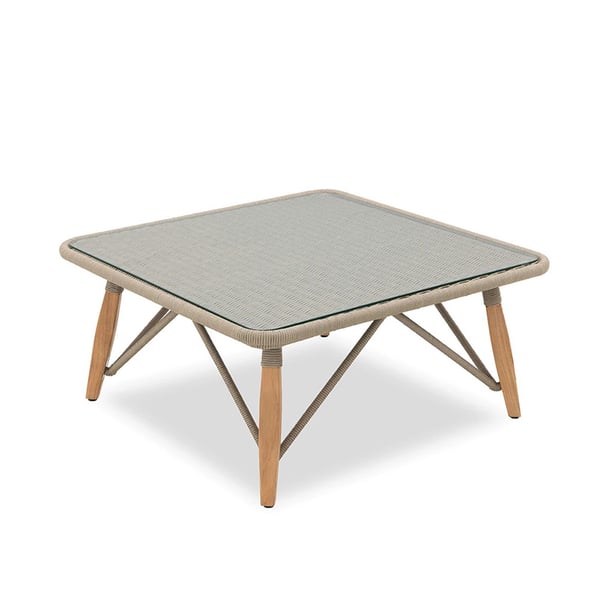 Rattan Woven Square Outdoor Coffee Table with Stone-top in Ash Wood ...