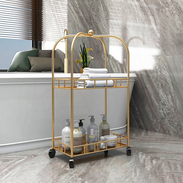 2 Tier Modern Gold Metal Storage Rolling Cart | Homary