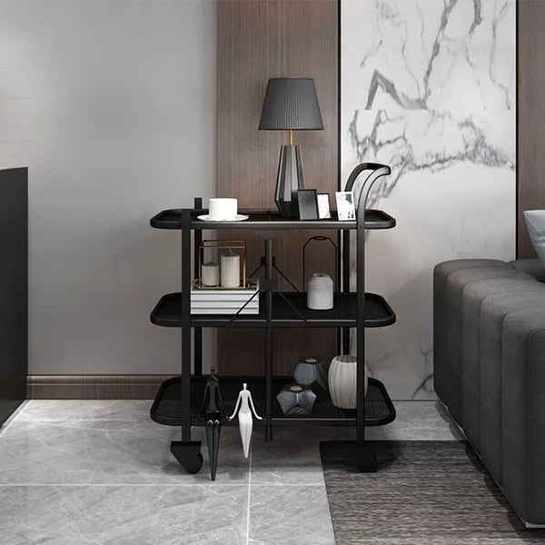 Black Foldable Bar Cart 3-Tier 25.2" Rolling Serving Cart with Handle ...