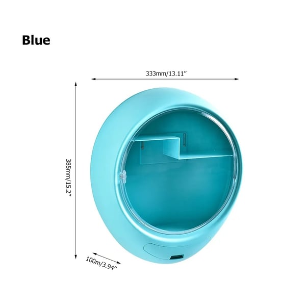 Blue Wall-Mounted Round Cosmetic Storage Box Cute Makeup Organizer with ...