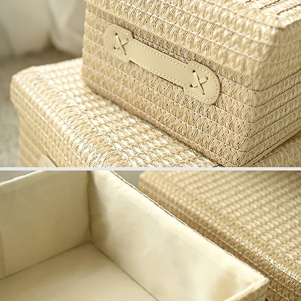 Natural Rustic Rattan Storage Box with Cover Set of 3 | Homary UK