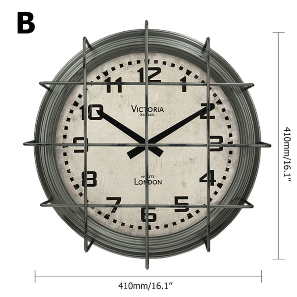 16.1" Retro-Industrial Style Round Wall Clock with Metal Wire Mesh ...