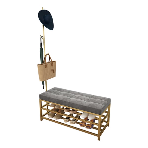 Entryway Upholstery Shoe Bench with Coat Rack-Gray | Homary