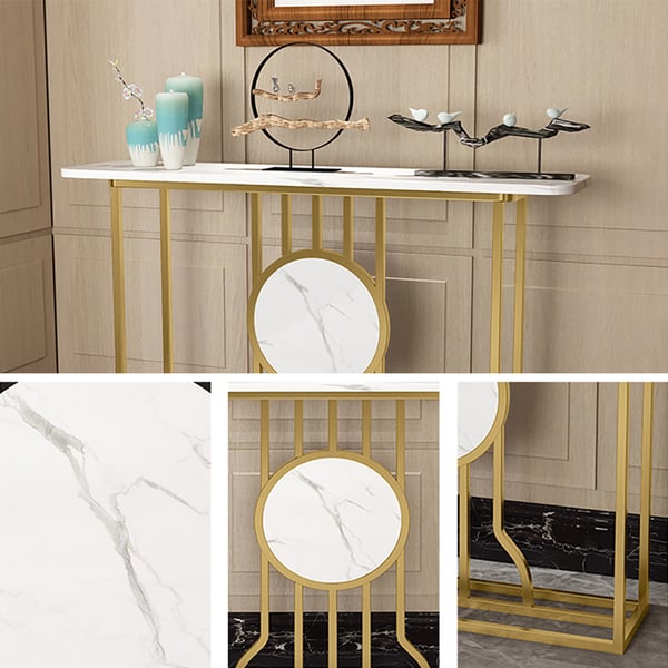 Modern White Console Table Decor with Marble Top & Metal Frame-Homary