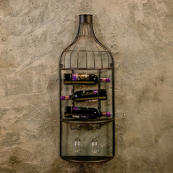 950mm Black Rustic Wall Wine Rack Bar Decoration | Homary UK