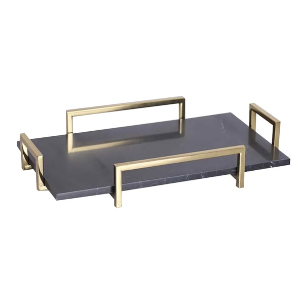 Modern Marble Desk Organiser Decor Tray with Handles Black | Homary UK