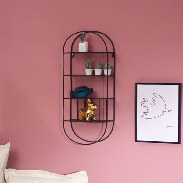 4-Tier Wall Mounted Rack Floating Shelf in Black | Homary