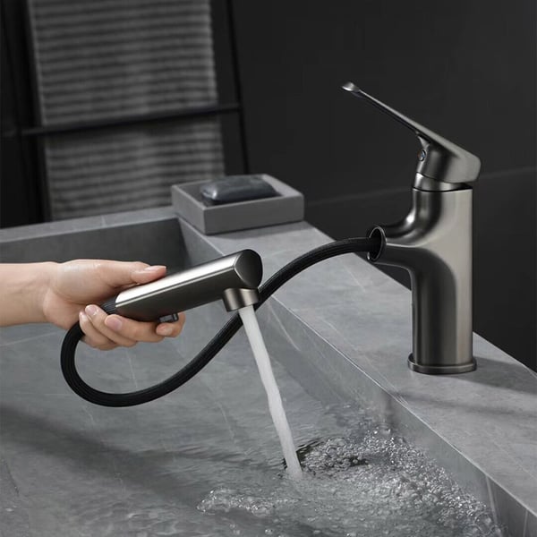 Pull Out Mono Handle Bathroom Basin Tap with Dual-Function in Gunmetal ...