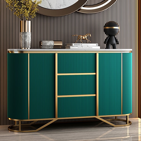 Green Buffet Faux Marble Top Modern Sideboard with Stainless Steel Base ...