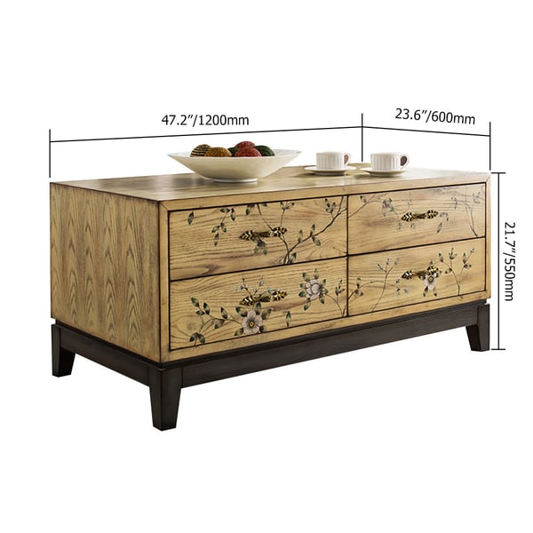 Farmhouse Wood Coffee Table with Storage Rectangle-shaped in Green ...