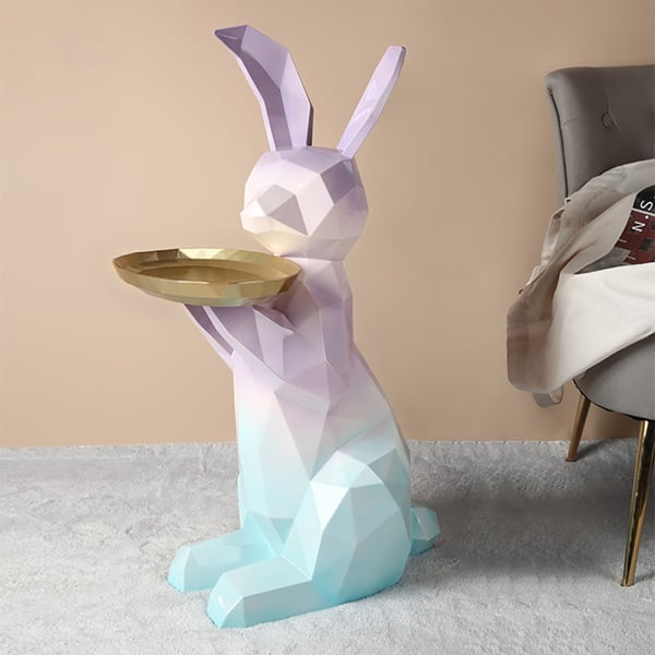 Modern Pink End Table Decor Rabbit Side Table with Tray Top | Homary