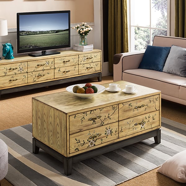 Farmhouse Wood Coffee Table with Storage Rectangle-shaped in Yellow ...