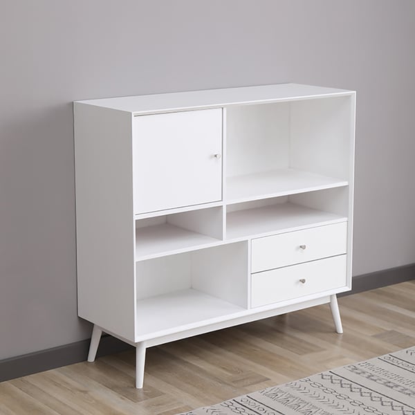 Modern Minimalist White Cabinet with Door & Drawers & Shelves in Large ...