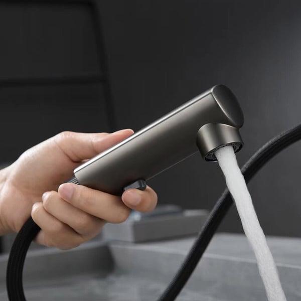 Pull Out Mono Handle Bathroom Basin Tap with Dual-Function in Gunmetal ...