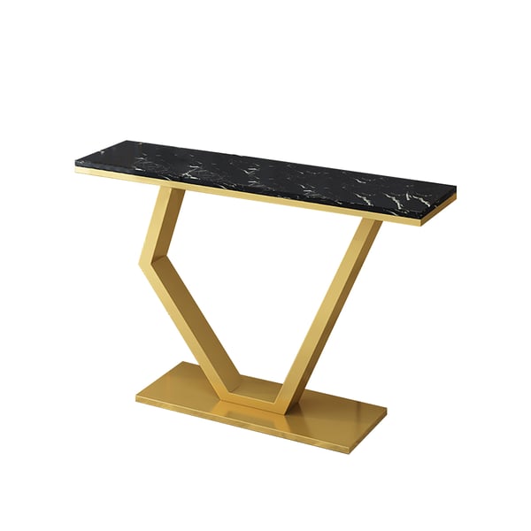 Modern Marble Console Table with Metal Frame in Black-Homary