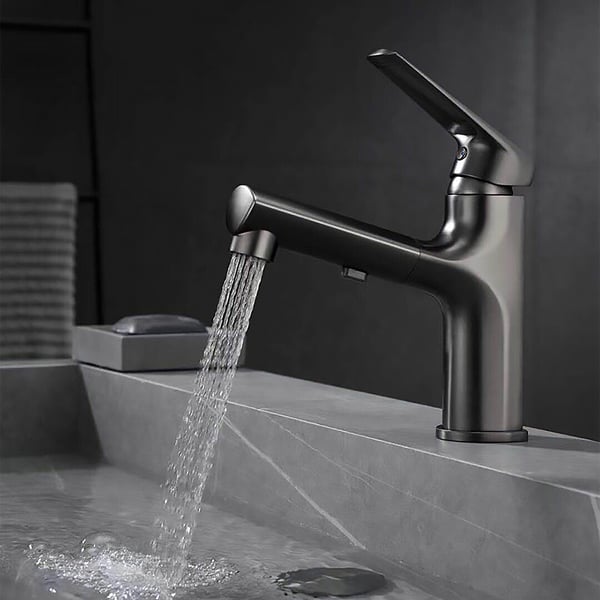 Pull Out Mono Handle Bathroom Basin Tap with Dual-Function in Gunmetal ...