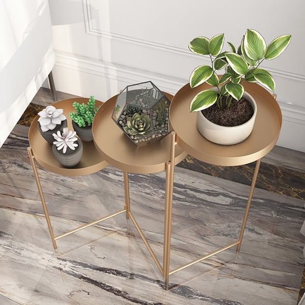 Gold Modern Freestanding 3-Tier Plant Stand in Metal-Gold | Homary