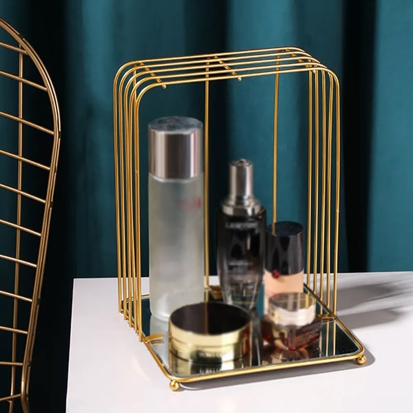 Modern Rectangular Metal Desktop Organizer in Gold Set of 2-Homary