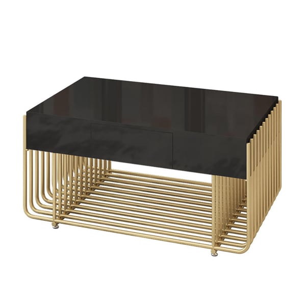 Modern Black Coffee Table with Storage Rectangle MDF Top & Metal Frame ...
