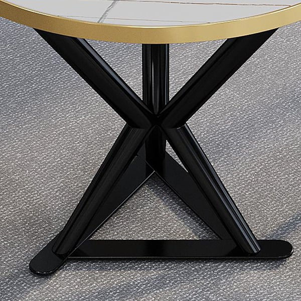600mm Modern Round Dining Table with Stone Veneer Top & Metal Base in ...