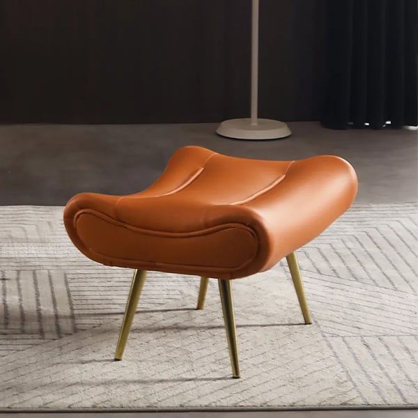 Contemporary Ottoman Footstool Leather Upholstered Gold Metal Legs | Homary