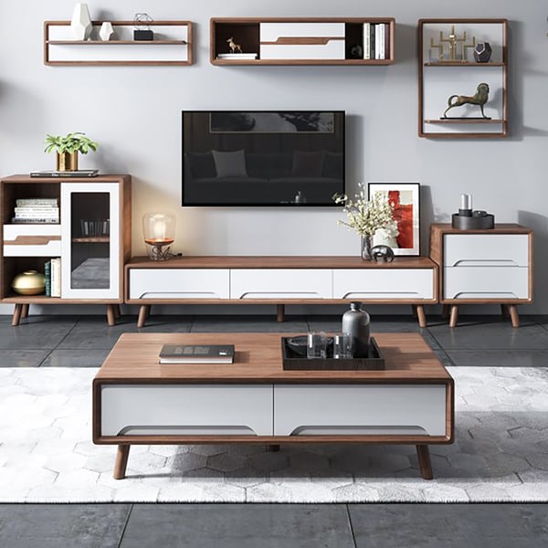 White Modern Coffee Table with Drawers in Oak | Homary